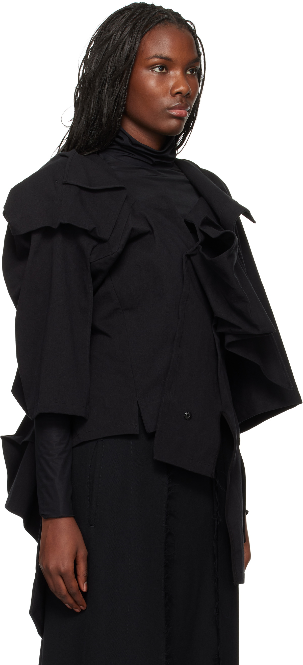 YOHJI YAMAMOTO Black Backside Uniform Twill Draped Sleeves Jacket Yohji Yamamoto