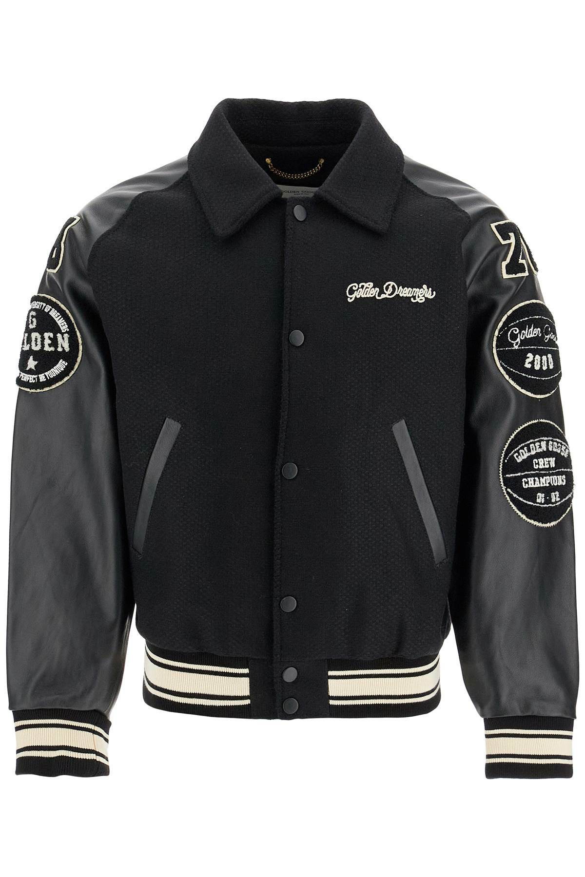 GOLDEN GOOSE wool bomber jacket with patch details Black Golden Goose Deluxe Brand