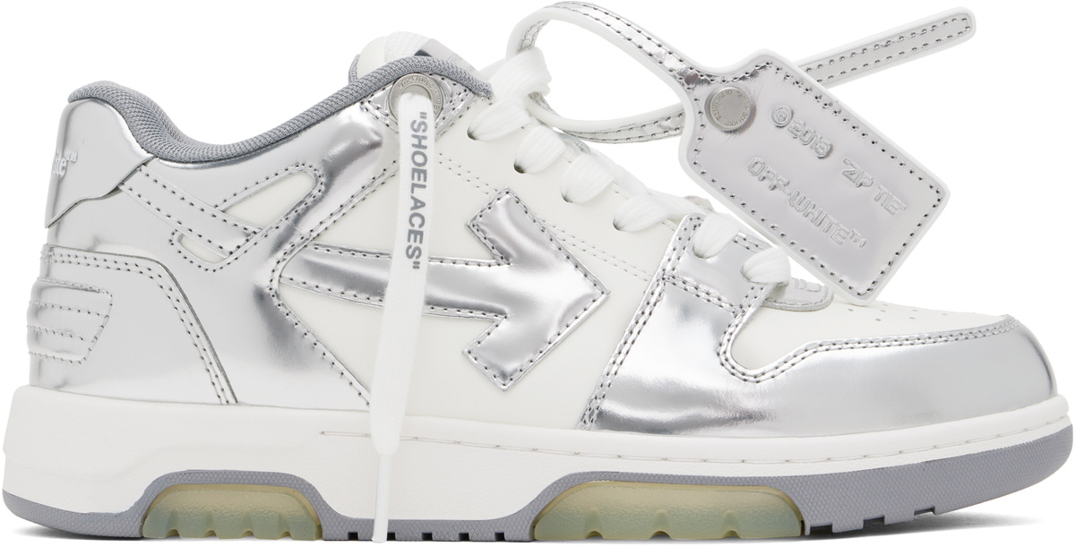 Off-White White & Silver Out Of Office Mirror Leather Sneakers Off-White