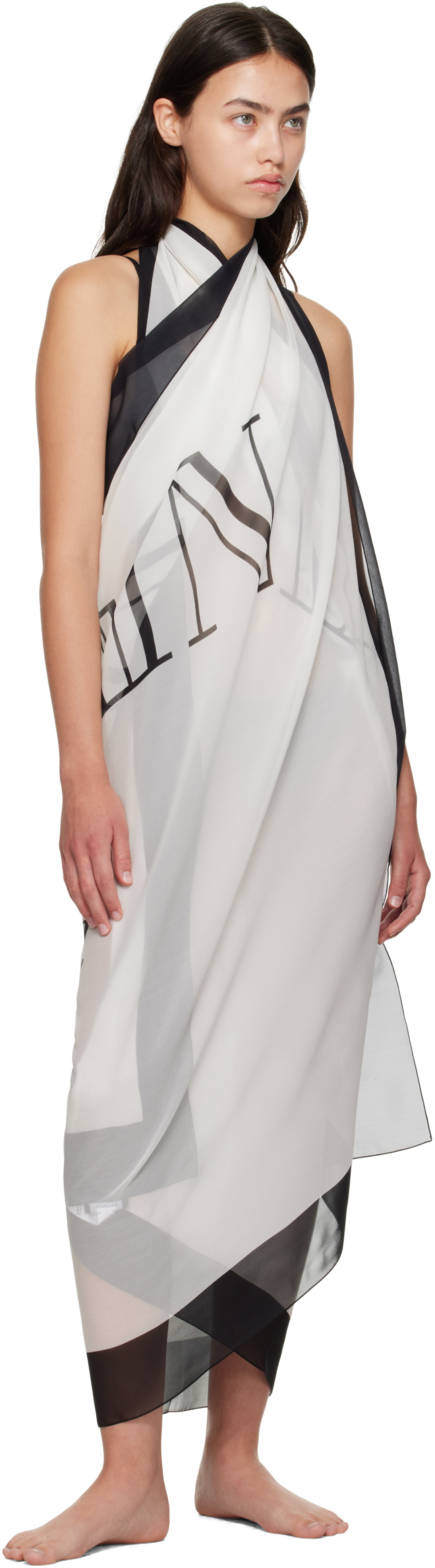 Balmain White Two-Tone Printed Beach Cover-up Dress Balmain