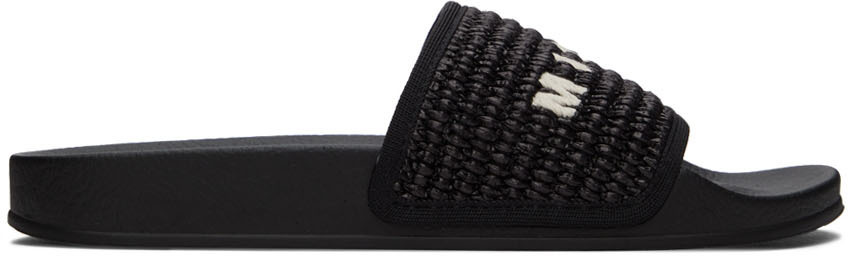 Marni Black Raffia Logo Slides Marni