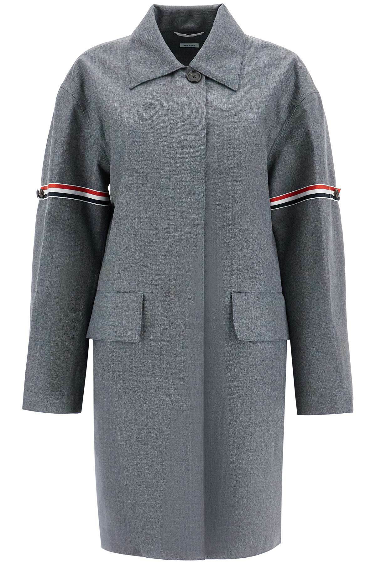 THOM BROWNE waterproof technical wool coat with rwb stripes Grey Thom ...
