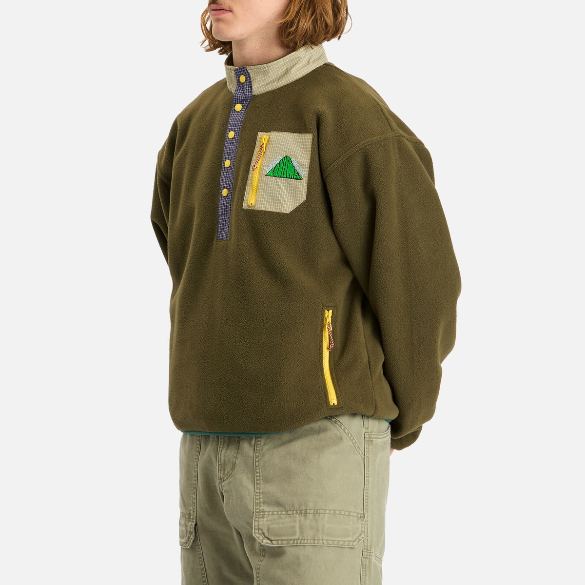 Brain Dead Men's Equipment Fleece Pullover Jacket in Olive Brain Dead