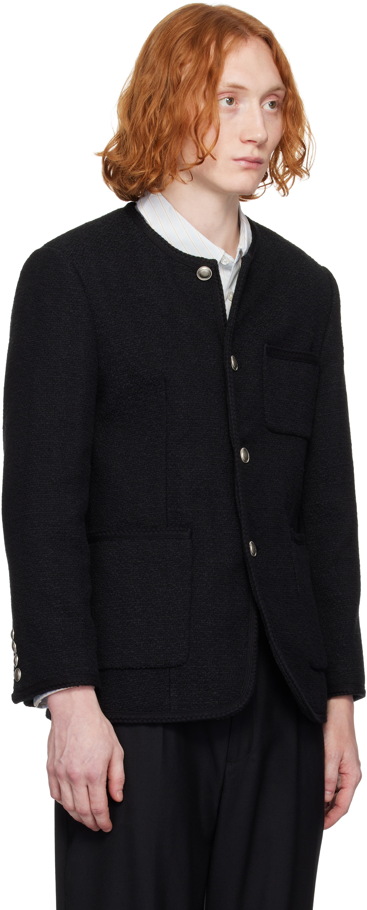 Dunst Black Collarless Tweed Jacket Dunst