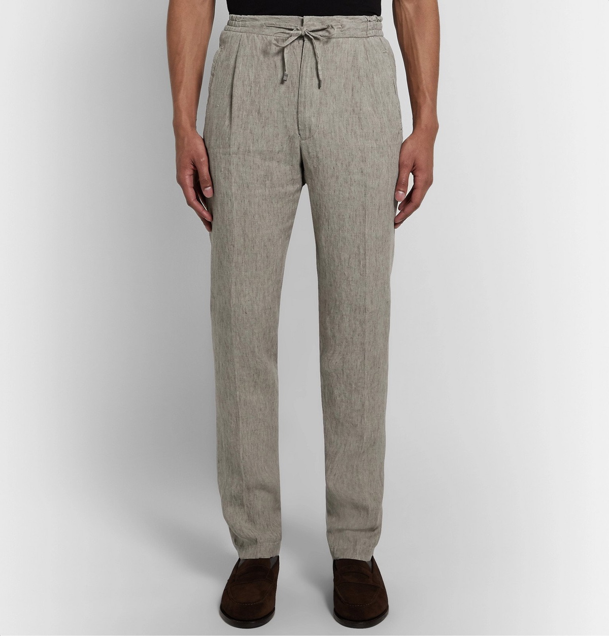 Lardini - Miami Slim-Fit Pleated Mélange Linen Drawstring Trousers ...
