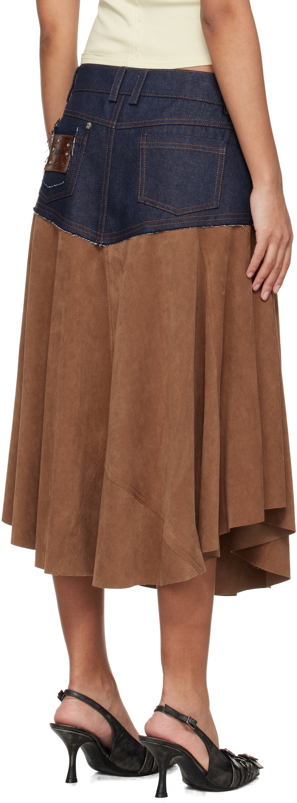 Andersson Bell Navy & Brown Fairy Faux-Suede Midi Skirt Andersson Bell