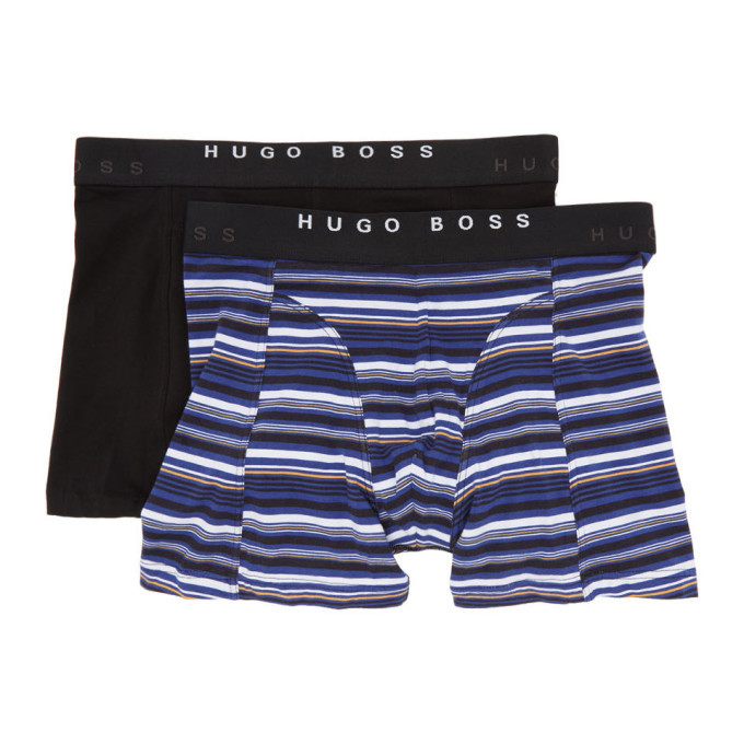 Boss Two-Pack Black and Striped Boxer Briefs BOSS