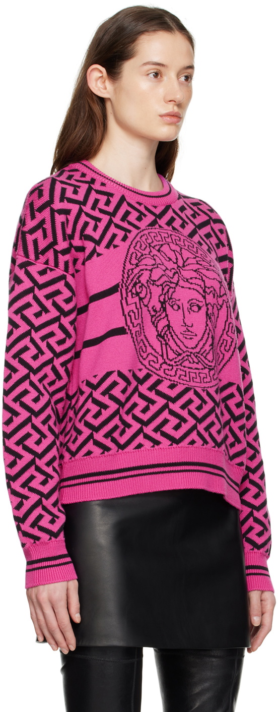 Versace Pink 'La Greca' Medusa Sweater Versace