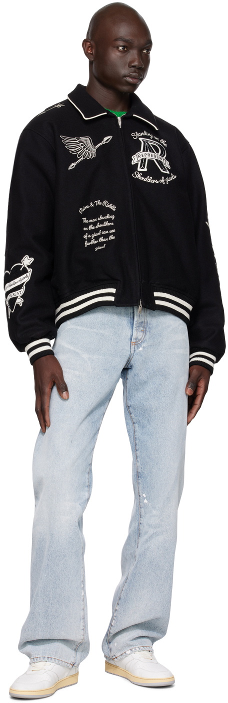 Represent Black Embroidered Bomber Jacket Represent