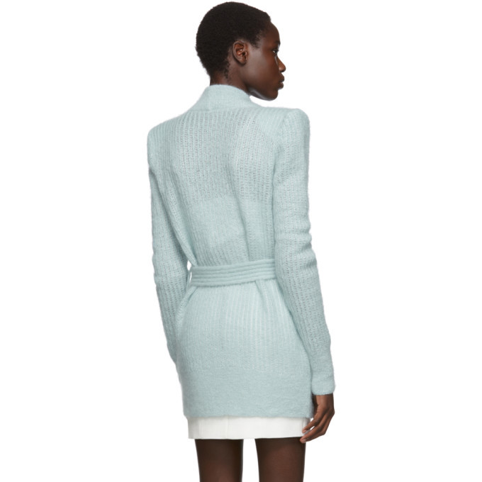 Balmain Blue Mohair Belted Cardigan Balmain