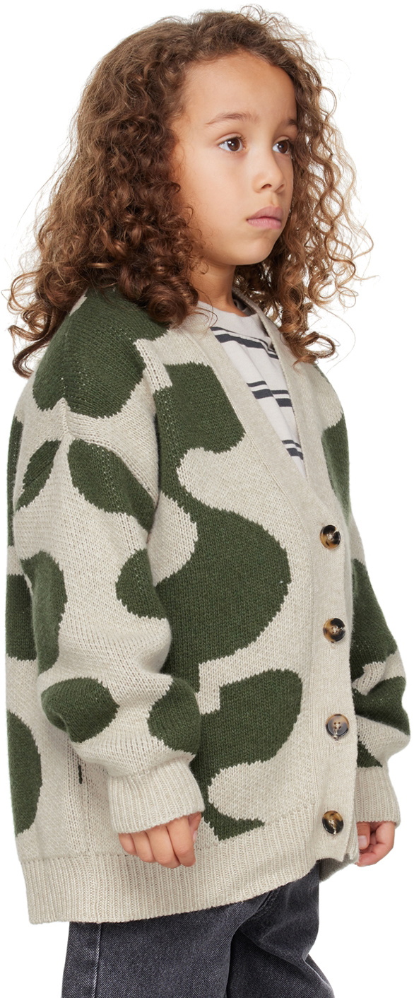 Main Story Kids Green & Beige Jacquard Cardigan