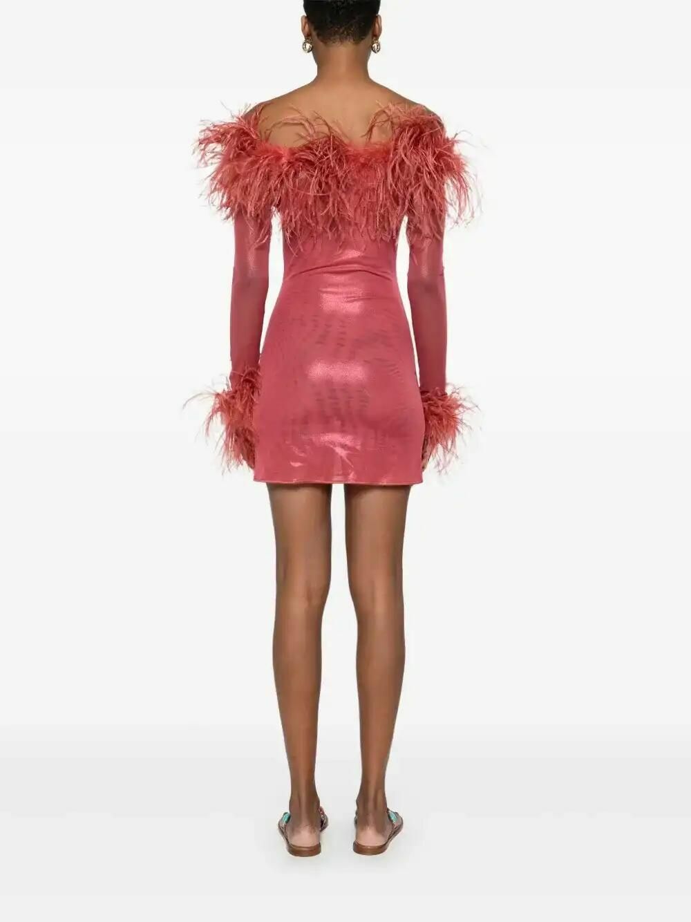 Oséree Feather-Trim Mini Dress Oseree