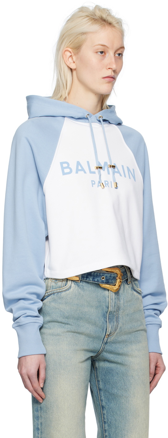 Balmain Blue & White Raglan Hoodie Balmain