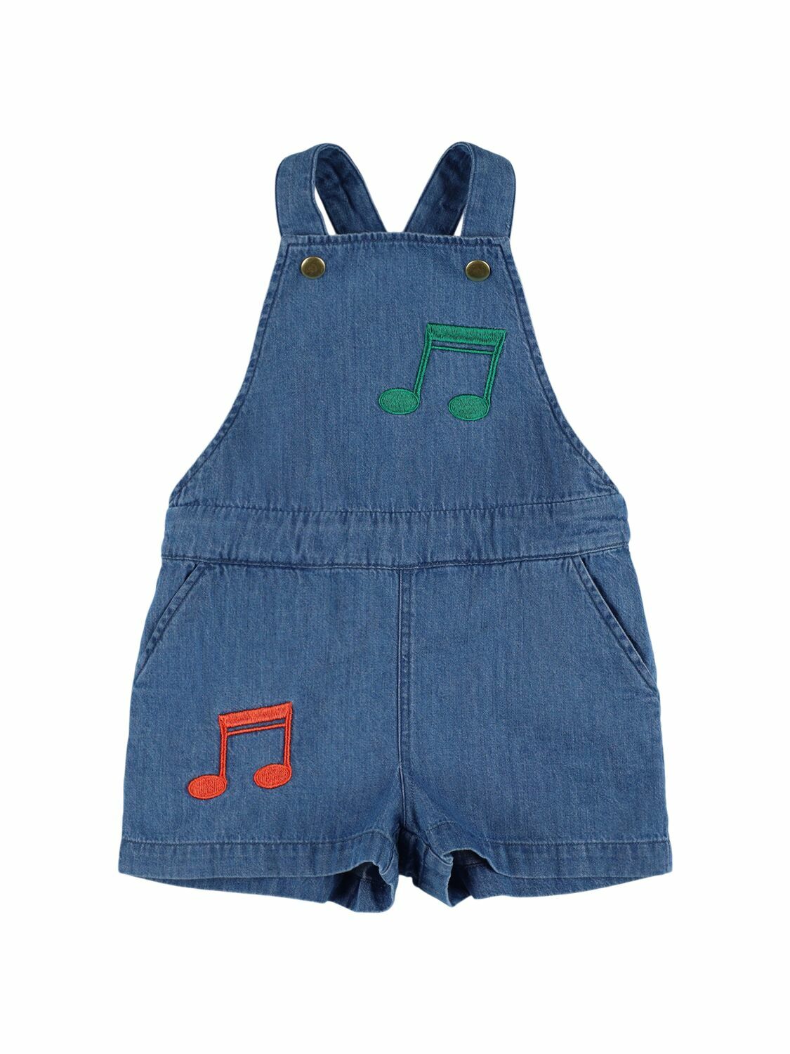 MINI RODINI Embroidered Cotton Denim Overalls Mini Rodini