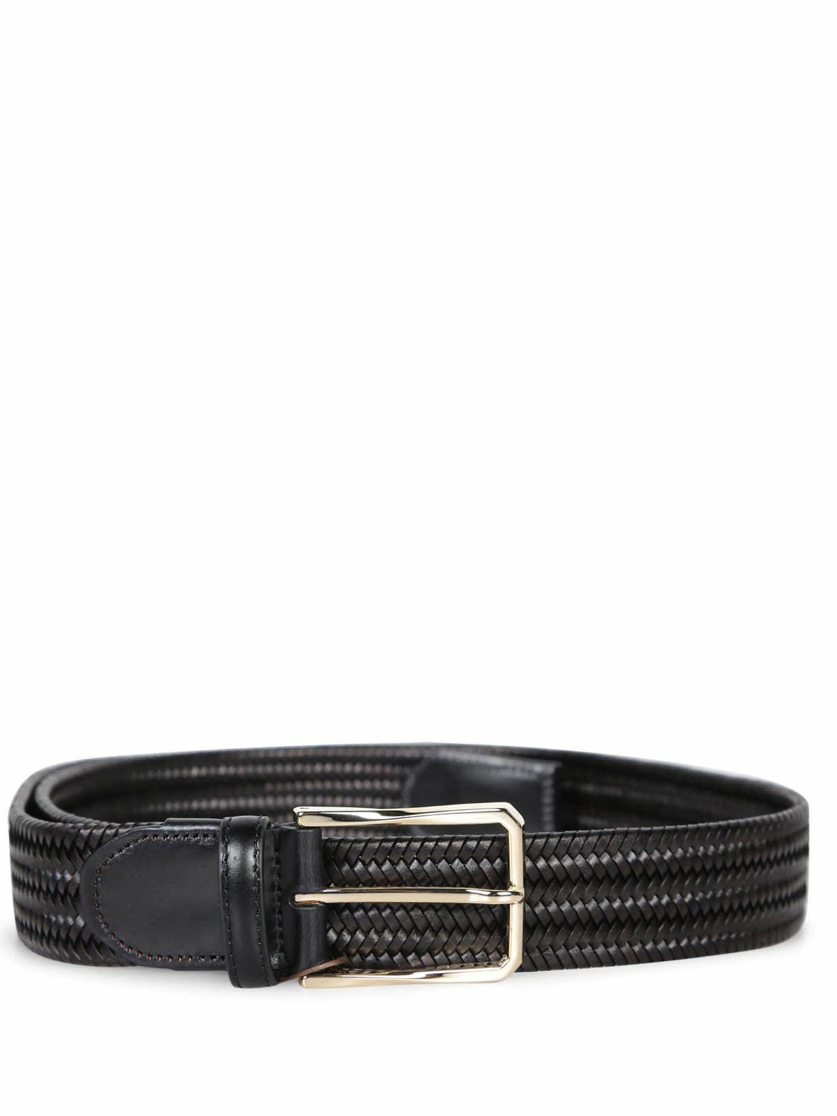 Canali Black Woven Leather Belt Canali