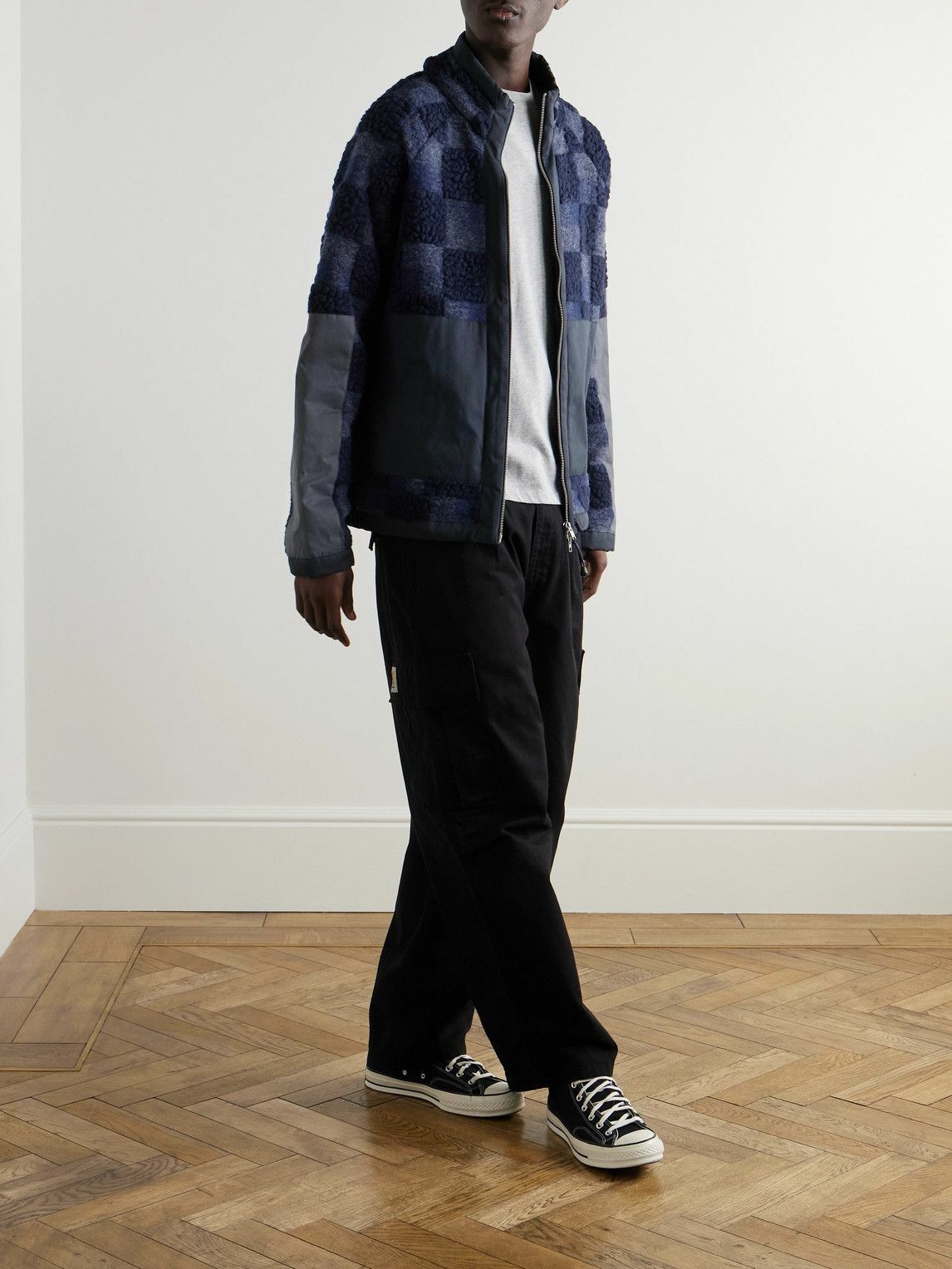 Folk - Signal Shell-Trimmed Patchwork Wool-Blend Fleece Jacket - Blue Folk