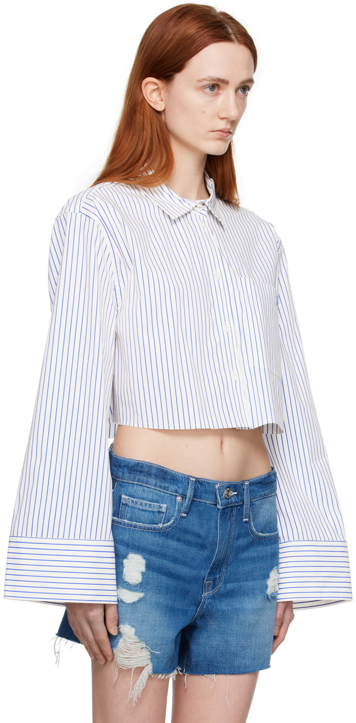 FRAME Blue & White Cropped Shirt Frame Denim