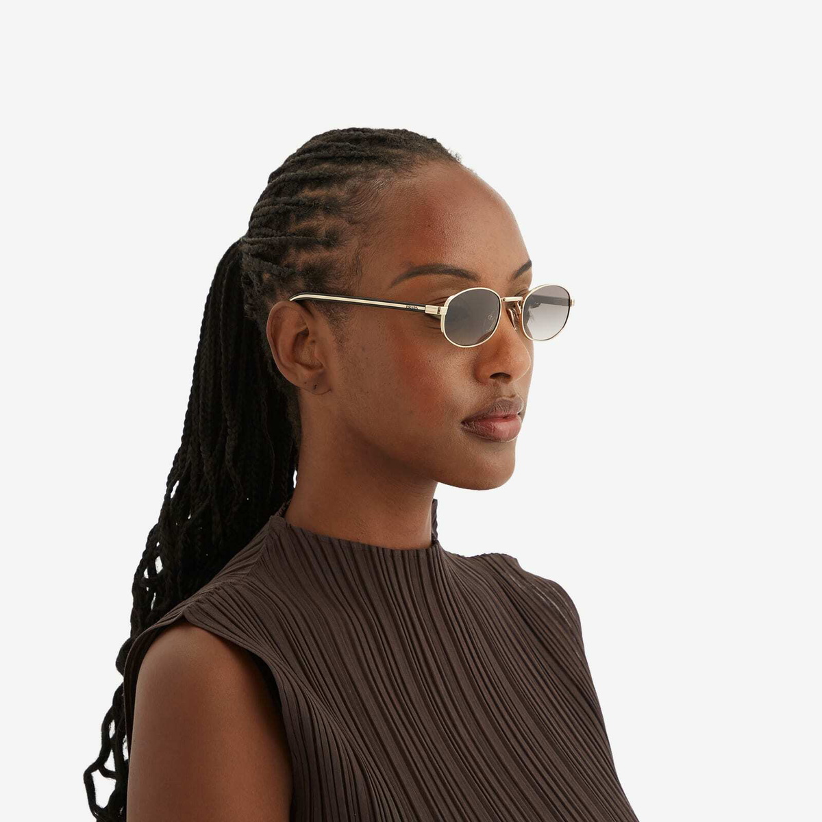 Prada Eyewear 0PR B53S Sunglasses in Pale Gold/Grey Gradient Prada