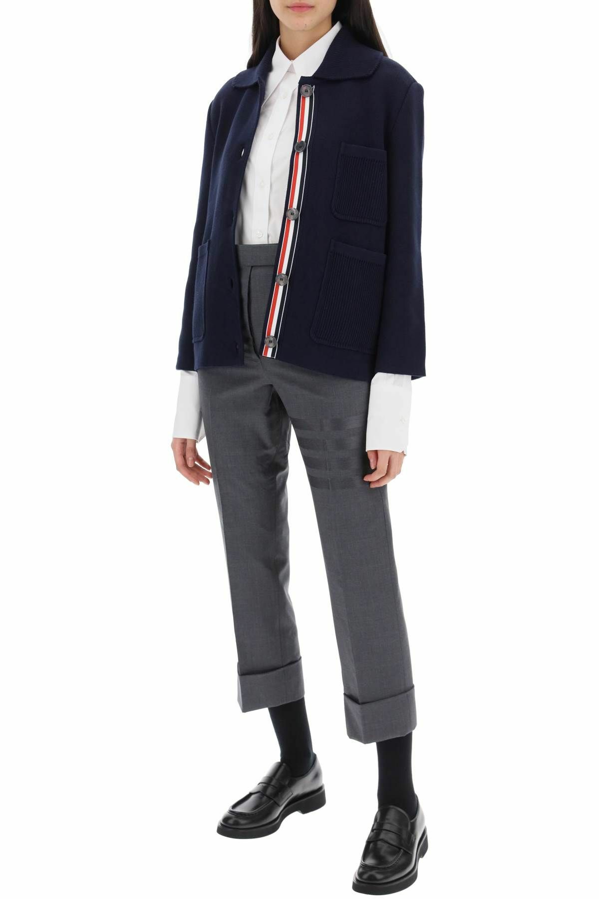 THOM BROWNE cotton-cashmere knit jacket Blue Thom Browne