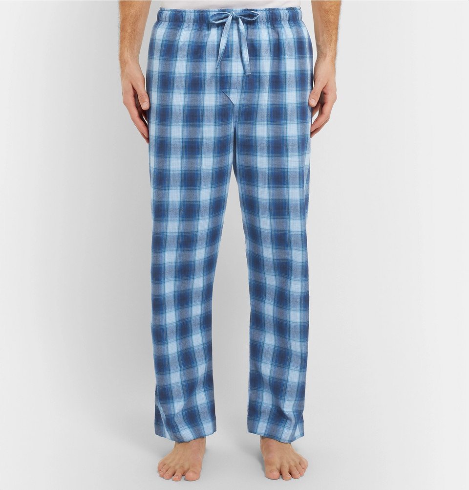 Derek Rose - Ranga Checked Cotton-Flannel Pyjama Trousers - Men - Blue ...