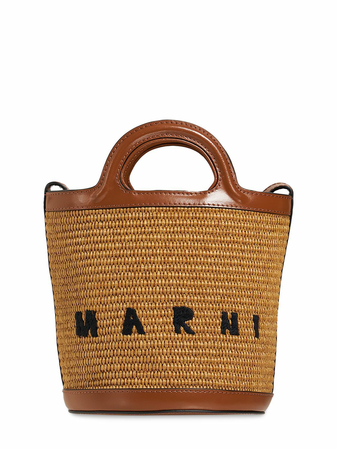 MARNI - Mini Raffia Effect & Leather Bucket Bag Marni