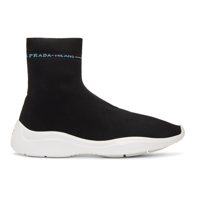 Prada Black Knit High-Top Sneakers Prada