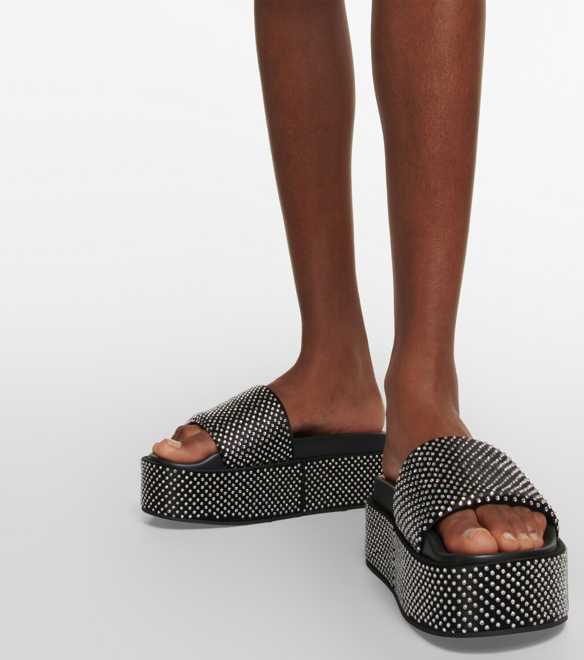 Versace Embellished satin platform slides Versace