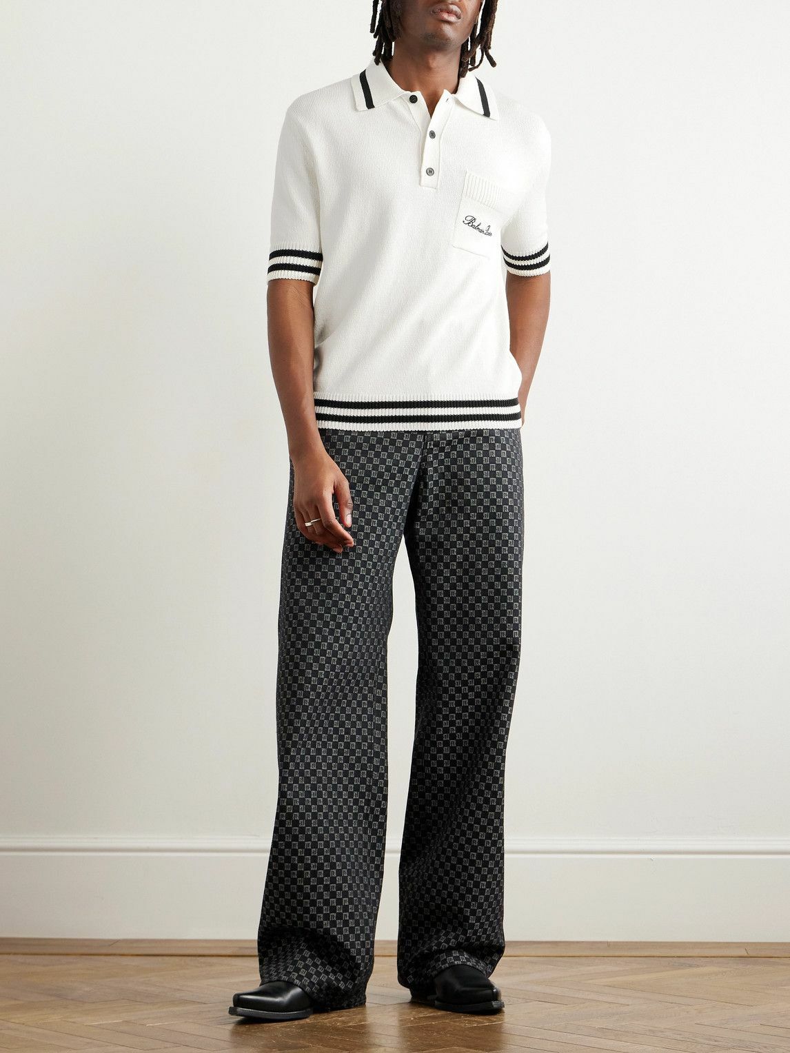 Balmain - Logo-Embroidered Striped Knitted Polo Shirt - Neutrals Balmain