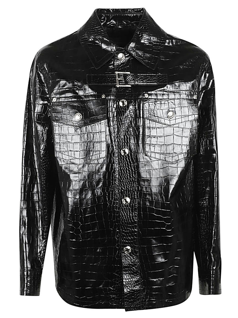 VERSACE - Crocodile Embossed Leather Peacoat Versace