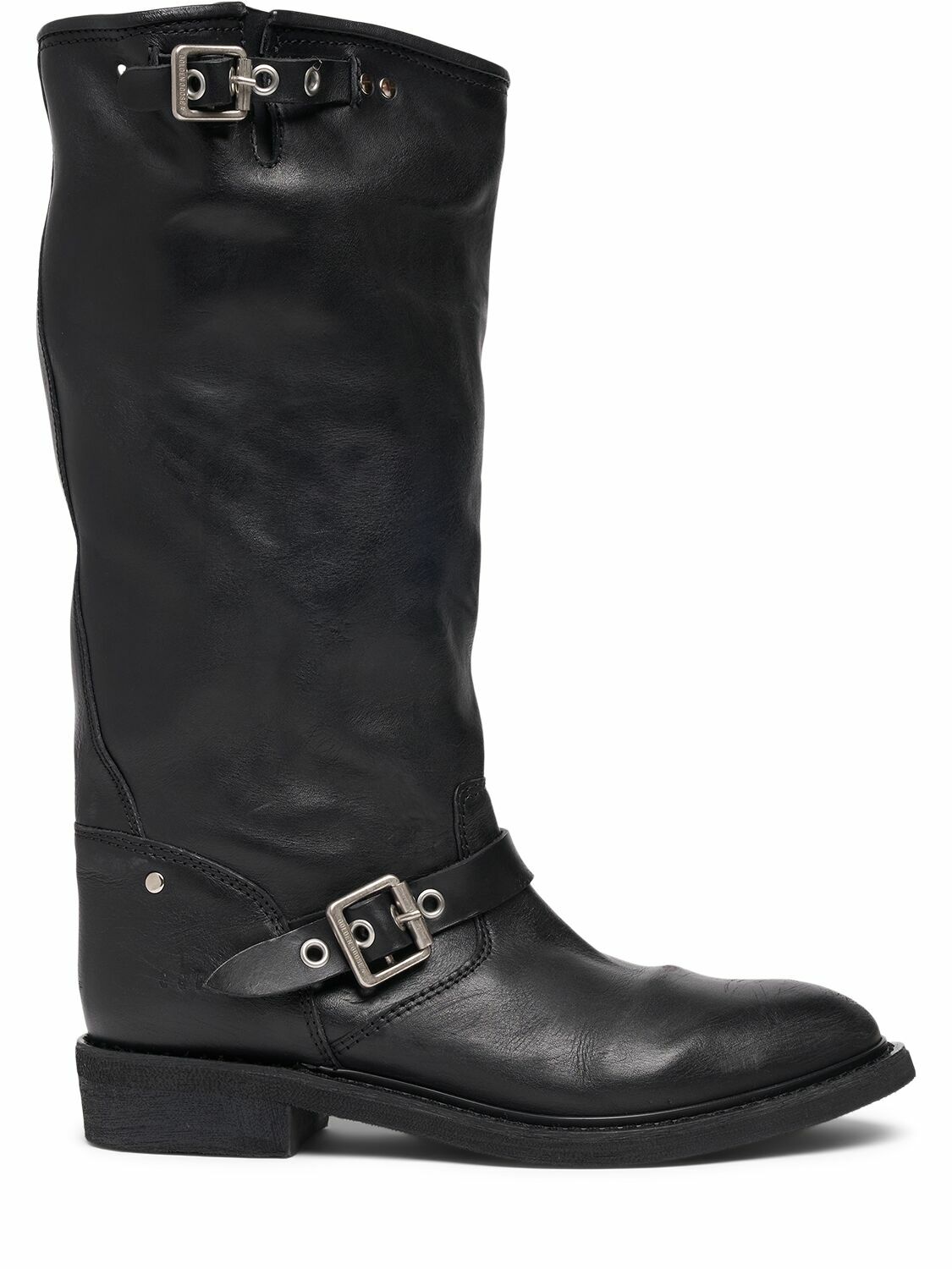 GOLDEN GOOSE - 30mm Biker Leather Tall Boots Golden Goose Deluxe Brand