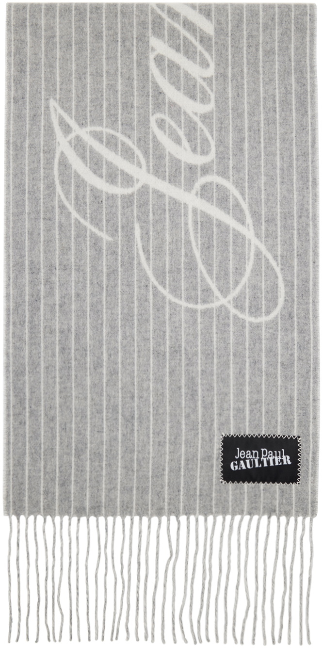 Jean Paul Gaultier Gray & Off-White 'The Striped' Scarf Jean Paul Gaultier