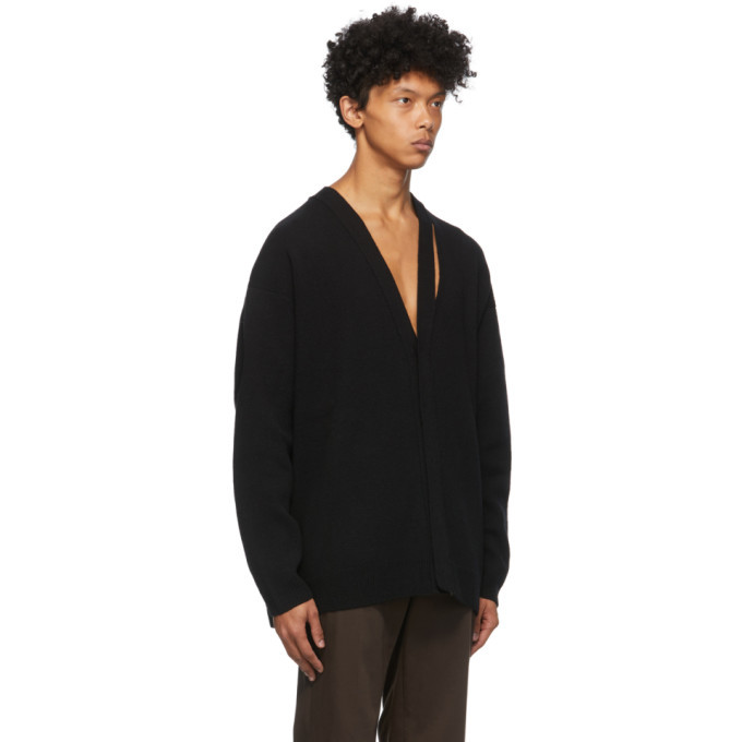 System Black Wool Cut-Out Cardigan System