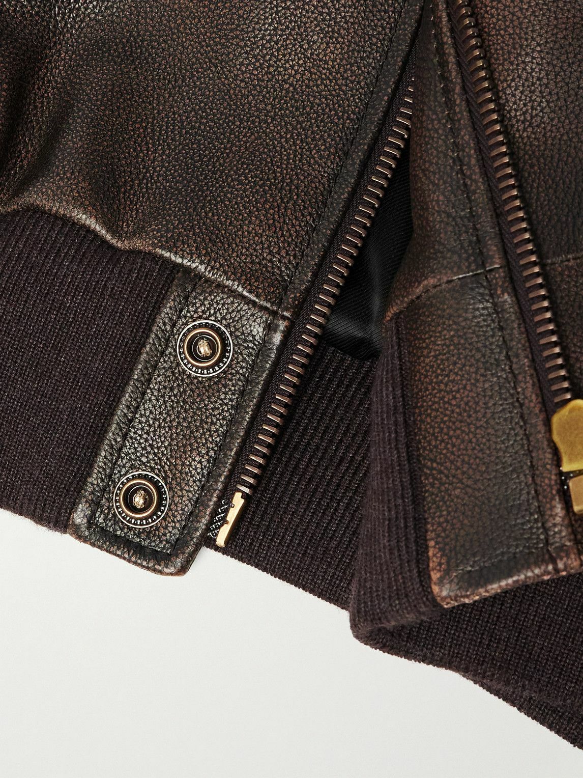 CELINE - Teddy Full-Grain Leather Bomber Jacket - Brown Celine