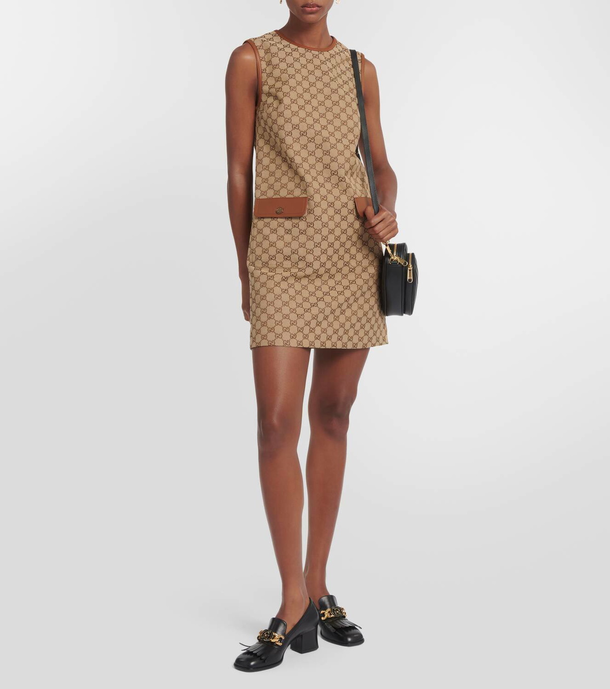 Gucci GG leather-trimmed canvas minidress Gucci