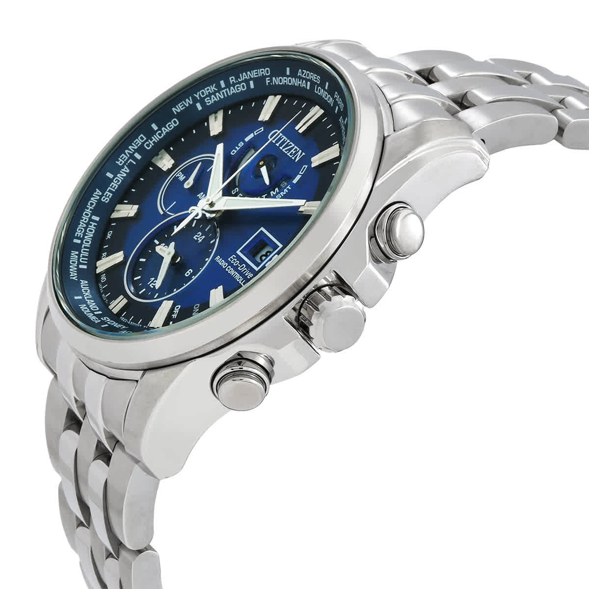 Citizen Perpetual Alarm World Time GMT Eco-Drive Blue Dial Mens Watch ...
