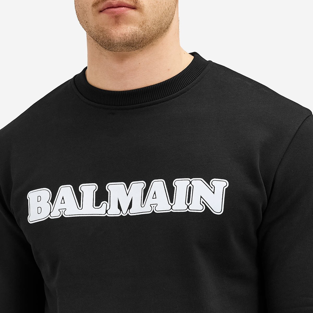 Balmain Men's Retro Logo Crew Sweat in Black/White Balmain