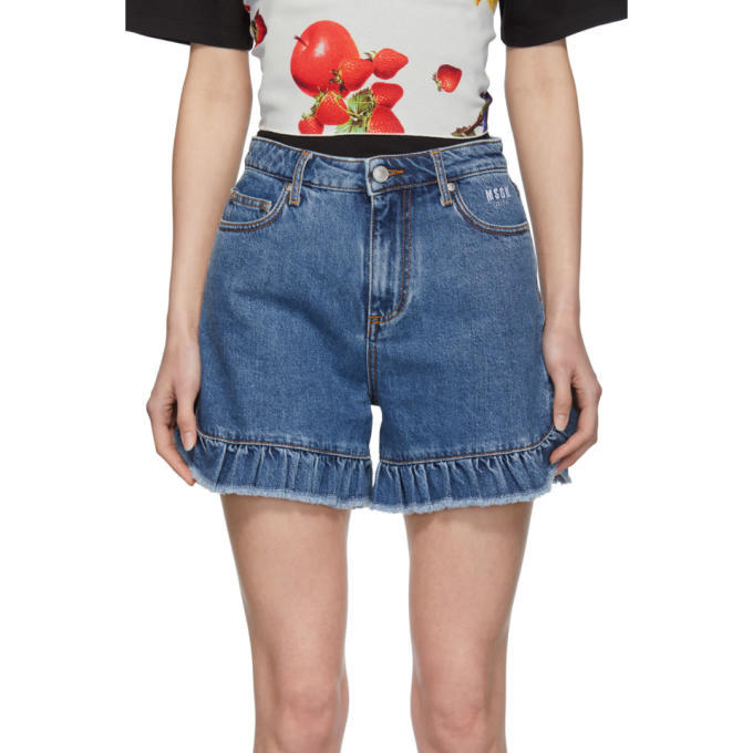 MSGM Blue Denim Ruffled Shorts MSGM