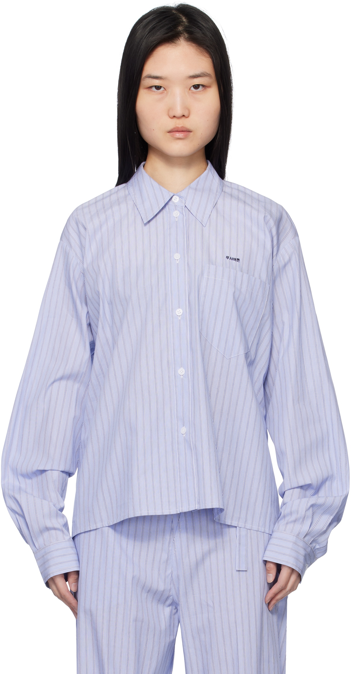 Pushbutton Blue Stripe Square Shape Shirt Pushbutton