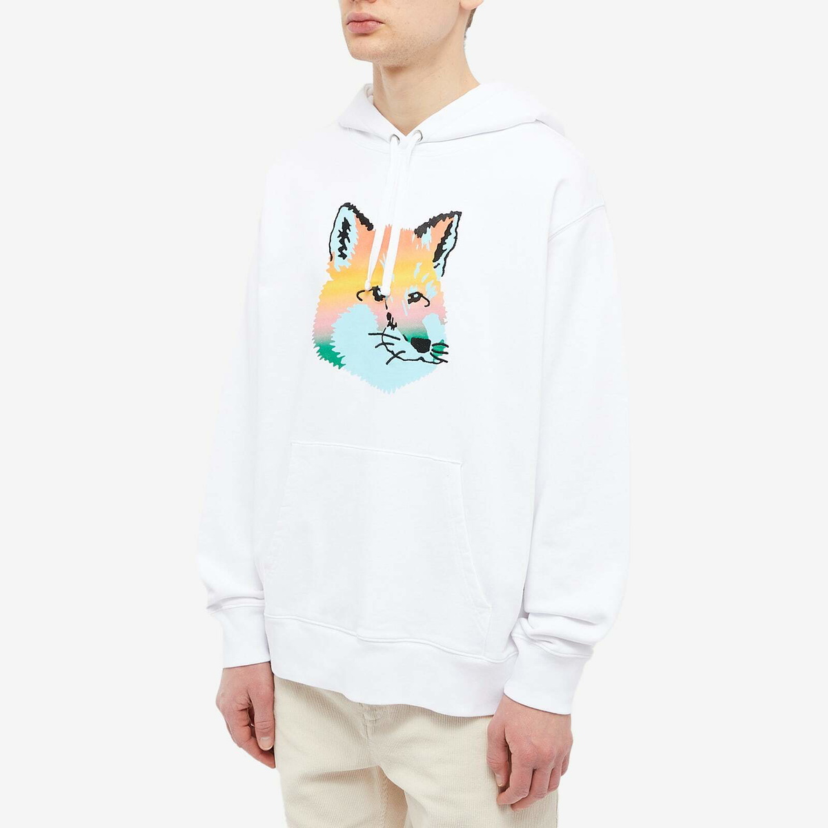 Maison Kitsuné Men's Vibrant Fox Head Hoodie in White Maison Kitsune