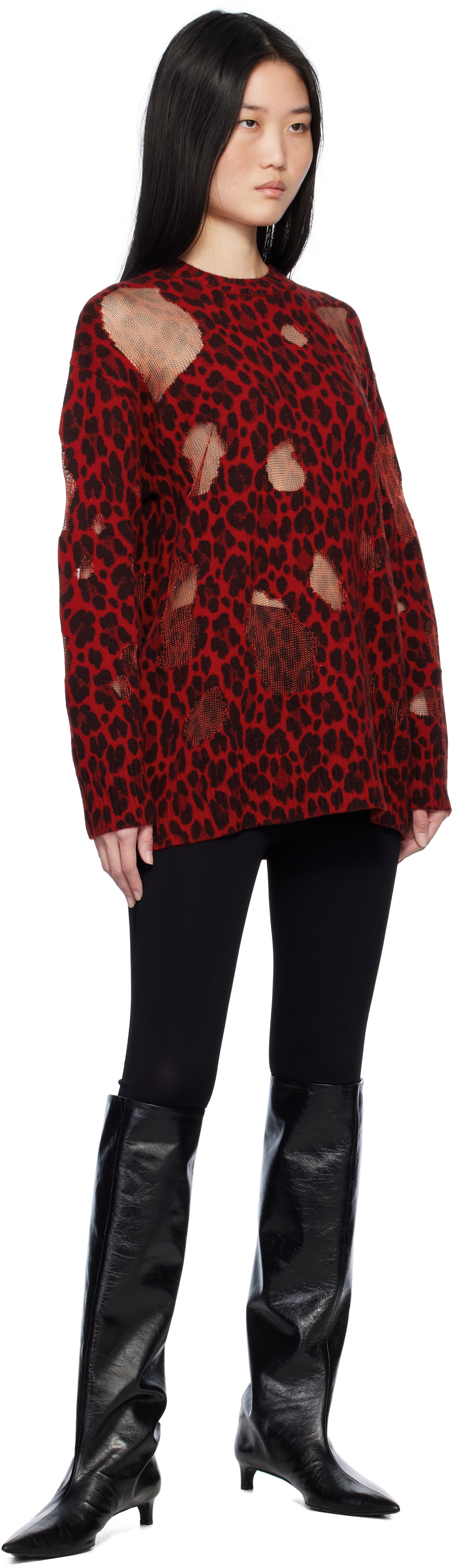 Versace Red Leopard Intarsia Oversized Sweater Versace