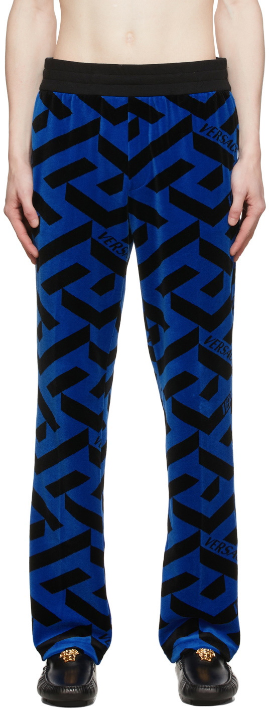 Versace Blue & Black Track Lounge Pants Versace