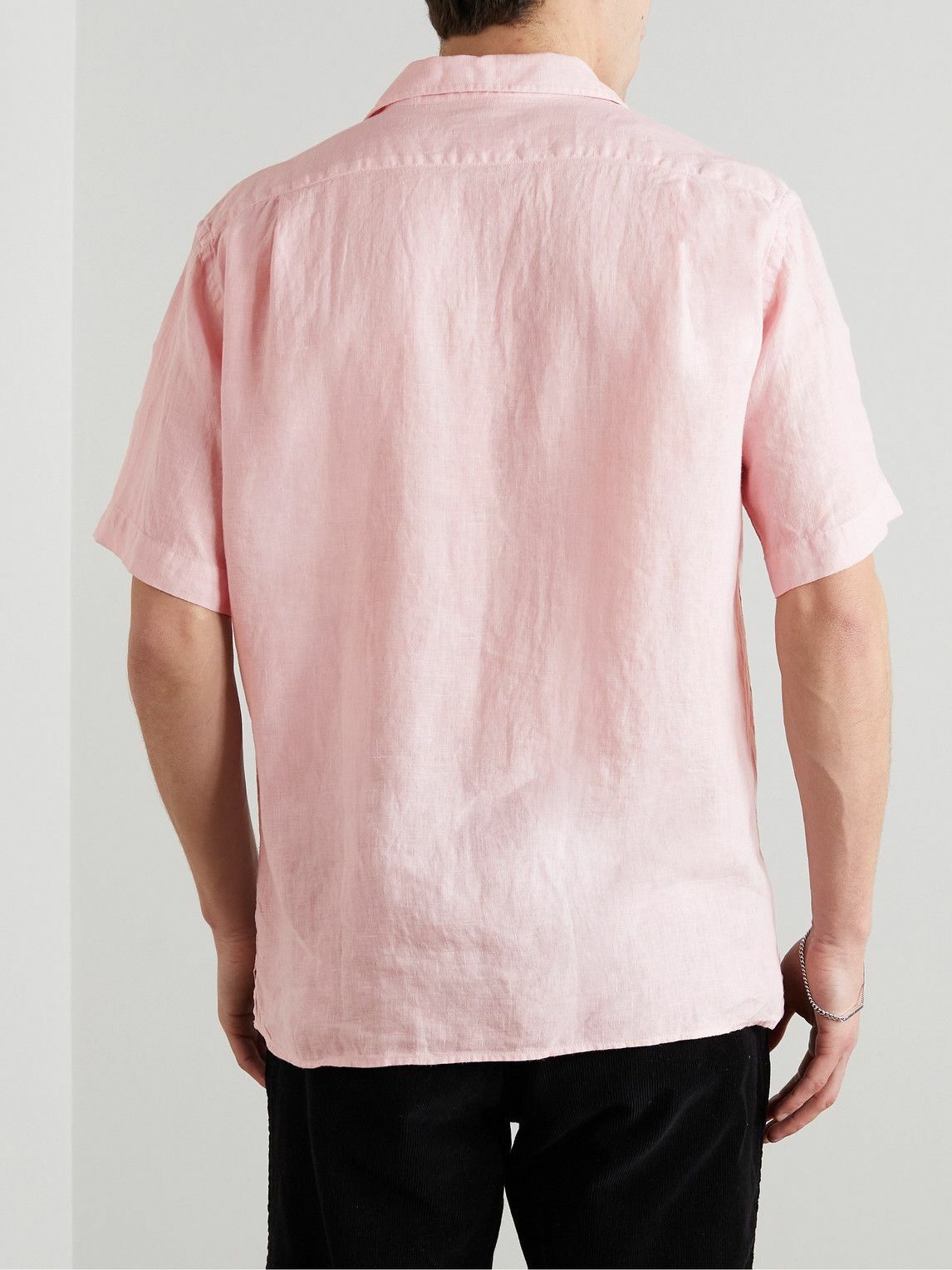 Hartford - Palm Mc Pat Camp-Collar Linen Shirt - Pink Hartford
