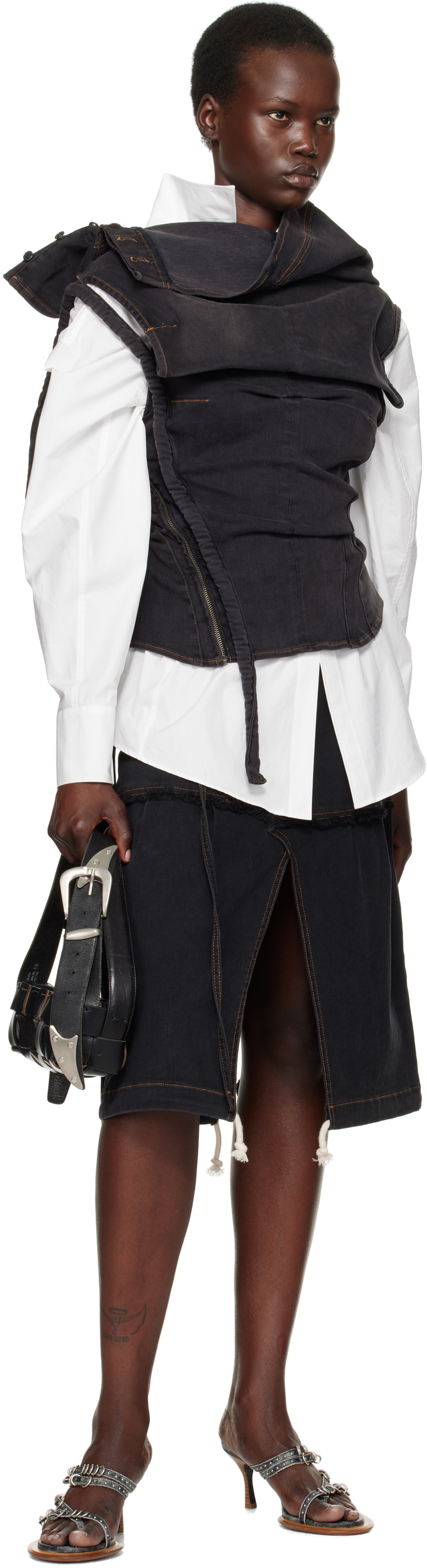 Ottolinger Gray Drape Collar Denim Top Ottolinger
