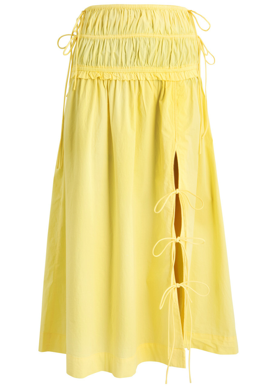 Damson Madder Charlotte Gathered Stretch-cotton Midi Skirt Yellow ...