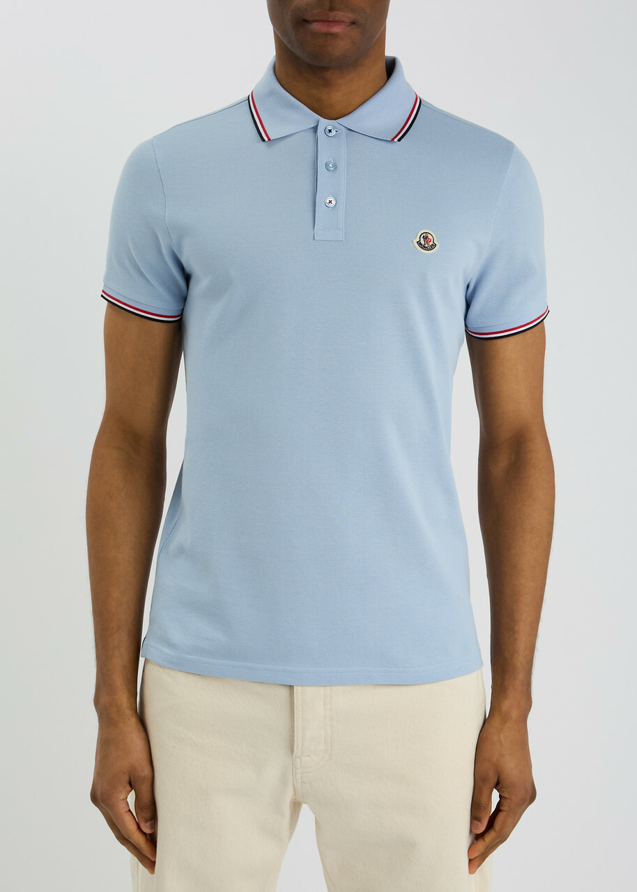 Moncler Logo-appliquéd Piqué Cotton Polo Shirt Light Blue Moncler