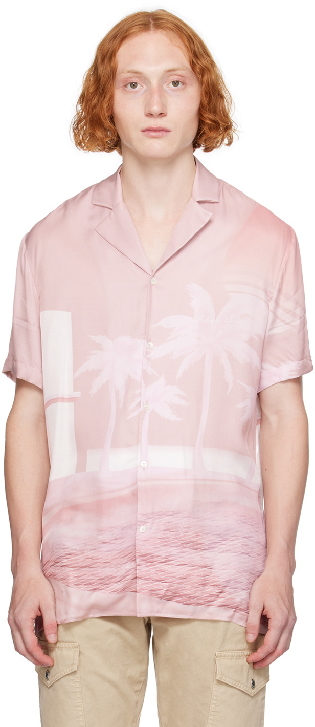 Balmain Pink Postcard Print Shirt Balmain