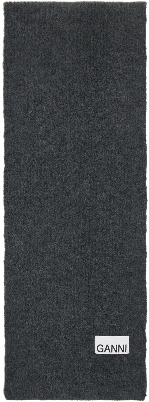 GANNI Gray Logo Patch Scarf GANNI