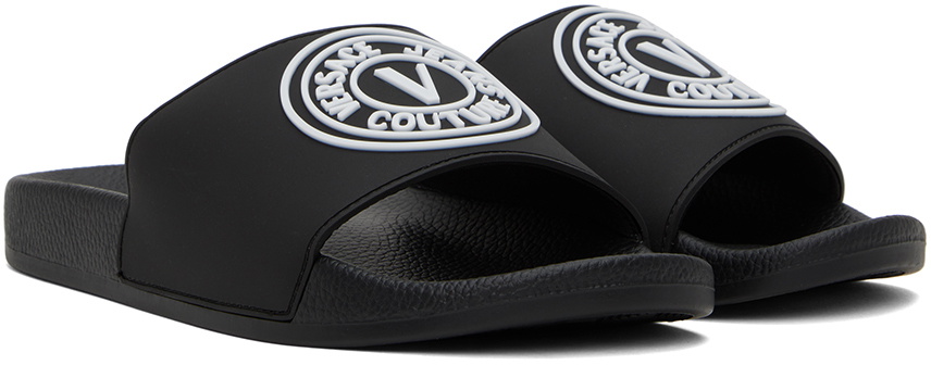 Versace Jeans Couture Black Embossed Pool Slides Versace