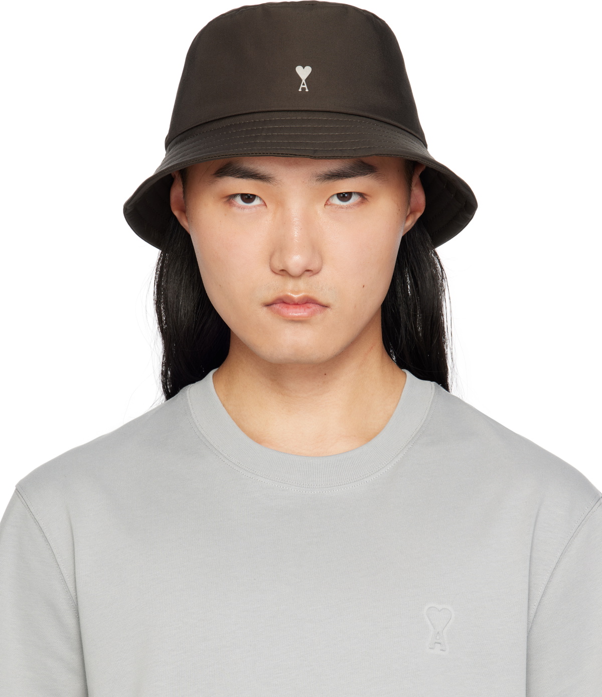 AMI Paris Brown Ami de Coeur Stud Bucket Hat AMI