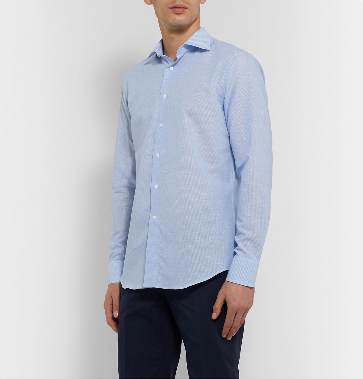 Canali - Striped Slub Cotton and Linen-Blend Shirt - Blue Canali